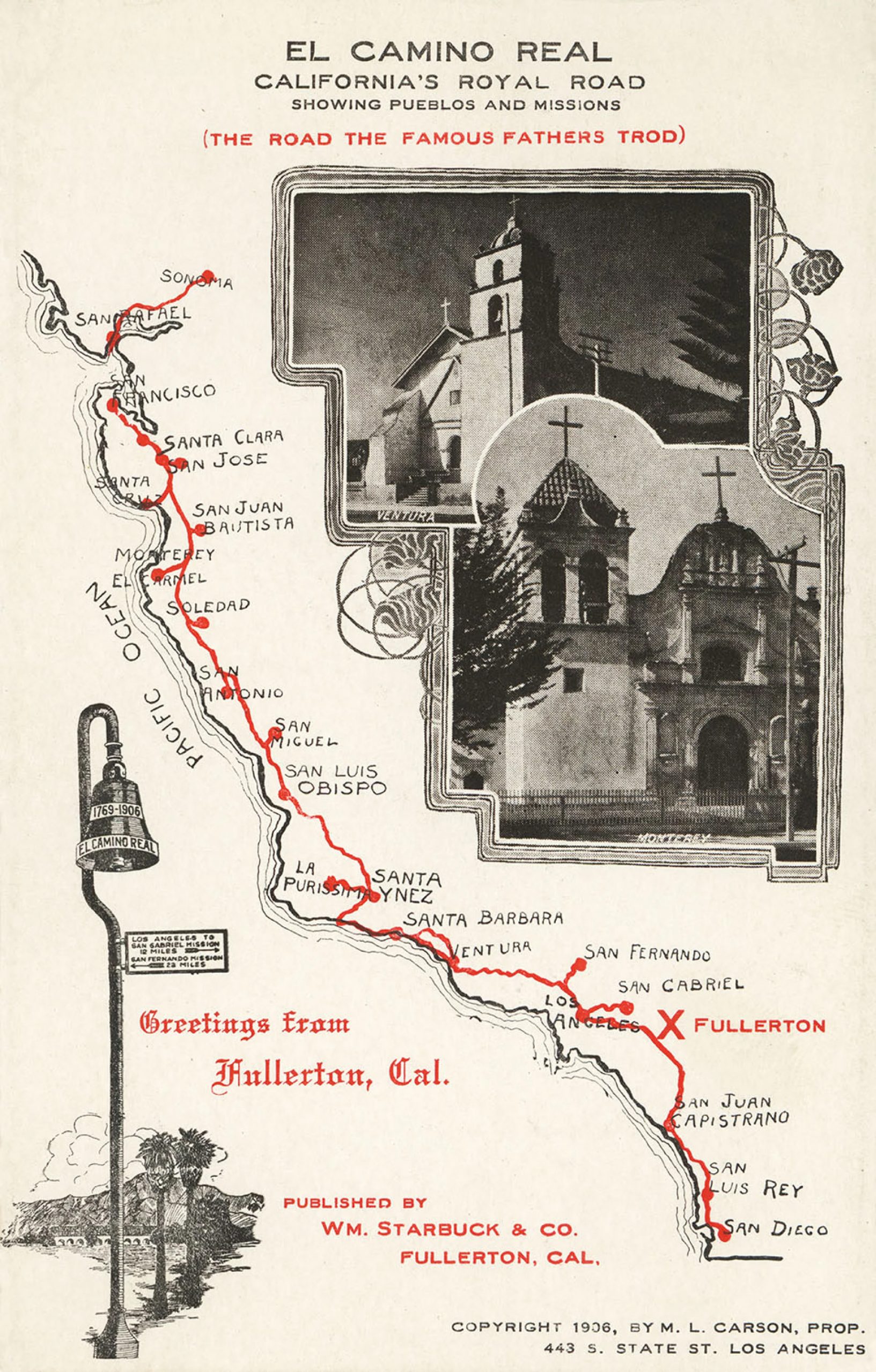 Early Postcard for California's Royal Road - California Missions Trail