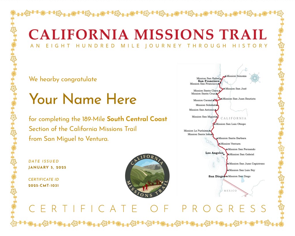 Certificates - California Missions Trail